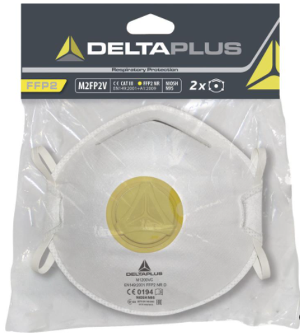 Delta Plus FFP2 Masks with Valve, Pack of 2